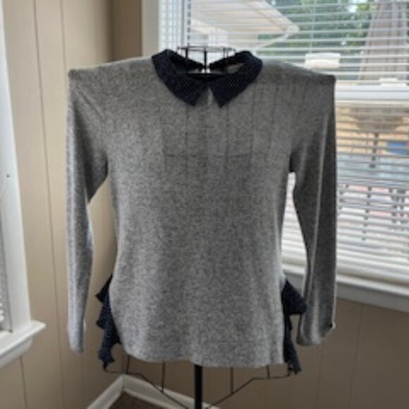 Monteau | Tops | Monteau Gray Polka Dots Peter Pan Collar Sweater Sz L ...
